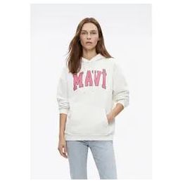 Kapuzenpullover Mavi "Mavi LOGO HOODED SWEATSHIRT", Damen, Gr. L, antique wei&szlig;, Stoff, 58% Baumwolle, 42% Polyester, oversize lang, ohne Ausschnitt, normaler Saum, Pullover Kapuzenpullover, Logo Sweatshirt