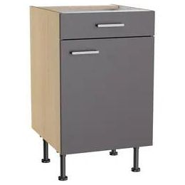 Unterschrank KOCHSTATION "KS-Lucy", anthrazit, eiche hell, B:50cm H:87cm T:58,1cm, Schr&auml;nke, Unterschrank, Breite 50 cm, h&ouml;henverstellbare F&uuml;&szlig;e, Soft-Close