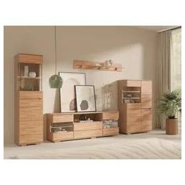 Wohnwand OTTO HOME "VETRO: besteht aus 2 Vitrinen, 1 Sideboard & 1 Wandregal, Wohnzimmer.", eichefarben, Kastenm&ouml;bel-Sets, Wohnwand, Breite:320cm, T&uuml;ren mit Glaseins&auml;tzen, Kabeldurchf&uuml;hrung in Sideboard