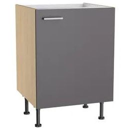 Sp&uuml;lenschrank KOCHSTATION "KS-Lucy", anthrazit, eiche hell, B:60cm H:87cm T:58,1cm, Schr&auml;nke, Sp&uuml;lenschrank, Breite 60 cm, mit 1 T&uuml;r, h&ouml;henverstellbare F&uuml;&szlig;e, Soft-Close