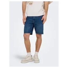 Only & Sons Shorts ONLY & SONS "ONSWEFT BOX PIM DNM SHORTS VD", Herren, Gr. XXL, N-Gr, medium blau denim, Web, Obermaterial: 50% Baumwolle, 30% Polyester, 18% Viskose, 2% Elasthan, unifarben, regular fit, Hosen Shorts