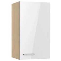 H&auml;ngeschrank KOCHSTATION "KS-Lucy", wei&szlig; glanz, eiche hell, B:40cm H:70,4cm T:34,6cm, Schr&auml;nke, H&auml;ngeschrank, Breite 40 cm, mit 1 T&uuml;r, 2 Einlegeb&ouml;den, Soft-Close