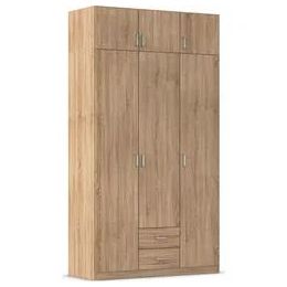 Kleiderschrank Rauch "Schrank Garderobe W&auml;scheschrank GAMMA in 4 Breiten 91-226 cm", eiche sonoma, griffe alu, B:136cm H:248cm T:54cm, Holzwerkstoff, Schr&auml;nke, Kleiderschrank, mit Schubladen und Schrankaufsatz, schlichtes Design MADE IN GERMANY