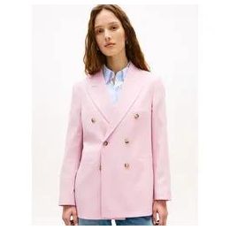 Kurzblazer Tommy Hilfiger "TIMELESS WOOL DB BLAZER", Damen, Gr. 44, bon. pink, Web, Obermaterial: 54% Polyester, 44% Wolle, 2% Elasthan, unifarben, bequem, V-Ausschnitt, Blazer Kurzblazer, mit doppelreihiger Knopfleiste