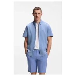Kurzarmhemd BOSS Green "Motion S", Herren, Gr. M, N-Gr, light, pastel blau459, Jersey, Obermaterial: 100% Baumwolle, gestreift, regular fit normal, Rundhals, abgesteppte Kante, Hemden, Regular Fit, Button-down-Kragen, Kurzarm, Logo-Stickerei
