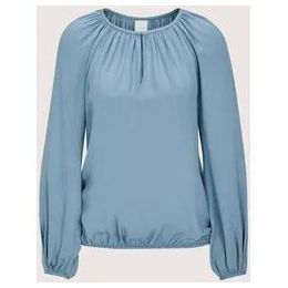 Madeleine Mode Langarmbluse MADELEINE "Blusenshirt Schlupfbluse mit edlen Raffungen", Damen, Gr. 46, blau (rauchblau), Obermaterial: 100% Polyester PES., Modern, schmal, Blusen, Bluse mit schmalen Einfassband