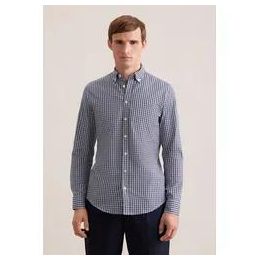 Businesshemd Seidensticker, Herren, Gr. M (39), normale &Auml;rmell&auml;ngen, dunkelblau, 100% Baumwolle, kariert, slim fit, 2-Knopf-Manschette, Hemden, Slim 1/1 Button-Down-Kragen Karo