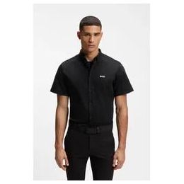 Kurzarmhemd BOSS GREEN "Motion S", Herren, Gr. XL, N-Gr, schwarz002, Jersey, Obermaterial: 100% Baumwolle, unifarben, regular fit normal, Rundhals, abgesteppte Kante, Hemden, Regular Fit, Button-down-Kragen, Kurzarm, Logo-Stickerei