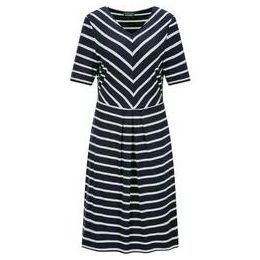 Sommerkleid GOLDNER "Viskosekleid im Streifen-Look", Damen, Gr. 48, N-Gr, blau (marine, wei&szlig;, gestreift), Obermaterial: 92% Viskose CV. 8% Elasthan EL., V-Ausschnitt, Kleider Sommerkleid, stretchbequemer Viskosejersey