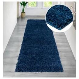 Hochflor-Teppich OTTO HOME "Viva Shaggy, in Standard- und Premium-Qualit&auml;t, 30 mm oder 45 mm H&ouml;he" Gr. 18, blau (dunkelblau), B:80cm H:30mm L:300cm, Kunstfaser, Teppiche, Uni Farben, einfarbig, besonders weich und kuschelig, Kundenliebling