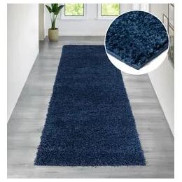 Hochflor-Teppich OTTO HOME "Viva Shaggy, in Standard- und Premium-Qualit&auml;t, 30 mm oder 45 mm H&ouml;he" Gr. 18, blau (dunkelblau), B:80cm H:45mm L:300cm, Kunstfaser, Teppiche, Uni Farben, einfarbig, besonders weich und kuschelig, Kundenliebling
