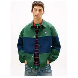 Tommy Hilfiger Hemdjacke TOMMY JEANS "TJM COLORBLOCK", Herren, Gr. L, shadow pine, Web, Obermaterial: 65% Baumwolle, 35% Polyester, regular fit normal, Rundhals, eingesetzt elastischer Bund, Jacken, Regular fit mit Hemdkragen