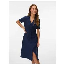 V&eacute;ro Moda Blusenkleid VERO MODA "VMJOSIE S/S CALF SHIRT DRESS WVN GA", Damen, Gr. XS, N-Gr, navy blazer, Web, Obermaterial: 83% Viskose, 17% Nylon, unifarben, regular fit knieumspielend, V-Ausschnitt, Kleider Blusenkleid, Viskosemischung, regular fit