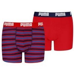 Boxershorts Puma "Puma BOYS EVERYDAY STRIPED BOXERS", Jungen, Gr. 158/164, rot, blau, Single Jersey, Obermaterial: 95% Baumwolle, 5% Elasthan, k&ouml;rpernah, Unterhosen, ohne Eingriff, mit elastischem Logobund