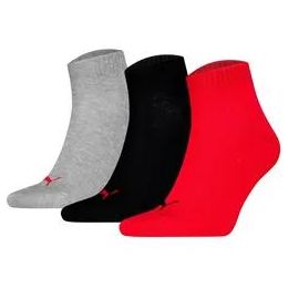 Kurzsocken Puma "Socken Quarter Plain 3P 3er Pack", Herren, Gr. 35-38, bunt (schwarz, grau, rot), Obermaterial: 68% Baumwolle CO. 18% Polyamid PA. 12% Polyester PES. 2% Elasthan EL., Socken