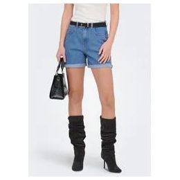 Jeansshorts Only "ONLLAURA HW FOLD UP SHORT BOX DNM", Damen, Gr. S, N-Gr, medium blau denim, Denim/Jeans, Obermaterial: 80% Baumwolle, 19% Polyester, 1% Elasthan, unifarben, kurz, Jeans Jeansshorts, Baumwoll-Denim mit Stretch, regular fit, high waist