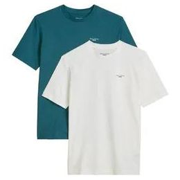 Marc O'Polo T-Shirt MARC O'POLO DENIM "T-Shirt T-Shirt, SSL, Logo Print, Doubl 2er Pack", Damen, Gr. L, bunt (petrolblau, wei&szlig;), Obermaterial: 100% Baumwolle CO., Shirts T-Shirt