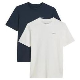 Marc O'Polo T-Shirt MARC O'POLO DENIM "T-Shirt T-Shirt, SSL, Logo Print, Doubl 2er Pack", Damen, Gr. M, bunt (wei&szlig;, dunkelblau), Obermaterial: 100% Baumwolle CO., Shirts T-Shirt
