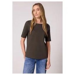 T-Shirt Street One, Damen, Gr. 36, cotton beige, espresso braun, Web, 100% Baumwolle, unifarben, normal normal, U-Boot-Ausschnitt, abgesteppt, Shirts T-Shirt, mit U-Boot-Ausschnitt