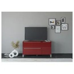 Lowboard "Reno", graphit schwarz matt lack, glas bordeauxrot glanz, B:137cm H:75cm T:42cm, Glas, Holzwerkstoff, SET ONE BY Musterring, Sideboards, Lowboard, Mit Vierkantfu&szlig; in diversen Farben, 75 cm H&ouml;he & Farbauswahl