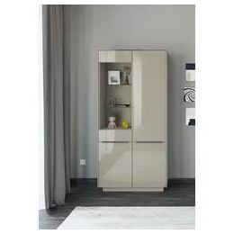 Standvitrine "Reno", taupe matt lack, glas taupe glanz, B:92cm H:193cm T:42cm, Glas, Holzwerkstoff, SET ONE BY Musterring, Schr&auml;nke, Standvitrine, Mit Sockel in diversen Farben, 193 cm H&ouml;he & Farbauswahl