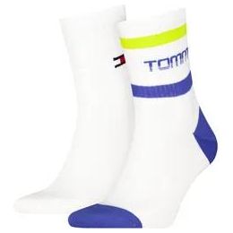 Kurzsocken Tommy Hilfiger "TH UNI TJ SHORT SOCK 2P STRIPE MOTION", Herren, Gr. 39-42, wei&szlig;, gelb, Obermaterial: 72% Baumwolle, 27% Polyamid, 1% Elasthan, Socken