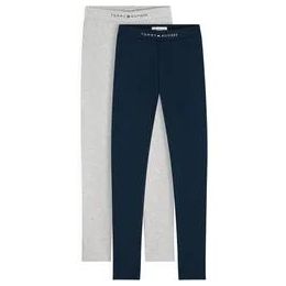 Leggings Tommy Hilfiger "2 PACK LEGGINGS", M&auml;dchen, Gr. 14 (164), N-Gr, schwarz night navy, light grau heather, Jersey, Obermaterial: 78% Baumwolle, 18% Polyester, 4% Elasthan, unifarben, regular fit lang, Hosen Leggings, Kinder bis 16 Jahre, regular fit
