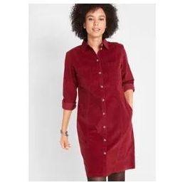 Hemdblusenkleid bonprix, Damen, Gr. 42, N-Gr, rot (kastanienrot), Cord, Obermaterial: 98% Baumwolle, 2% Elasthan, unifarben, bequem kniefrei, Manschette, Kleider, f&uuml;r Alltag, aus Baumwolle und Elasthan, mit Knopfleiste