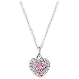 Kette mit Anh&auml;nger Firetti "Schmuck Geschenk Silber 925 Halsschmuck Halskette Ankerkette Herz", silberfarben, kristallwei&szlig;, pink, Halsketten, Damen, Silber 925 (Sterlingsilber), L: 45 B: 1,1mm, mit Zirkonia (synth.), B:1,1mm