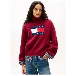 Tommy Hilfiger Rollkragenpullover TOMMY JEANS "TJW TURTLENECK FLAG SWEATER EXT", Damen, Gr. XXL (44), lavish cerise, Strick, Obermaterial: 53% Polyester, 38% Nylon, 9% Wolle, gemustert, regular fit normal, Rundhals, Pullover Rollkragenpullover