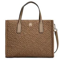 Tragetasche Tommy Hilfiger "TH CITY MINI TOTE MONO NYLON", Damen, Gr. B/H/T: 27cm x 21,5cm x 10,5cm, taupe, Textil, Taschen, Damen Schultertasche, Businesstasche mit TH-Logopr&auml;gung