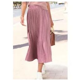 Maxirock Lascana, Damen, Gr. 46, mauve, Web, Obermaterial: 100% Polyester, unifarben, figurumspielend kn&ouml;chellang, R&ouml;cke Maxirock, mit Plisseefalten, edel gl&auml;nzende Ware, festlich