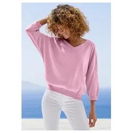 Fledermauspullover Vivance, Damen, Gr. 36/38, ros&eacute;, Strick, Obermaterial: 60% Baumwolle, 40% Polyamid, unifarben, figurumspielend h&uuml;ftlang, V-Ausschnitt, Pullover, aus weicher Feinstrickqualit&auml;t, mit V-Ausschnitt und lockerer Passform