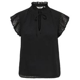 Spitzenbluse Only "ONLLANDAU DOBBY FRILL V-NECK TOP WVN", Damen, Gr. XS, schwarz, Web, Obermaterial: 100% Polyester, unifarben, normal, Blusen Spitzenbluse, Kunstfaser