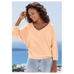 Fledermauspullover Vivance, Damen, Gr. 32/34, apricot, Strick, Obermaterial: 60% Baumwolle, 40% Polyamid, unifarben, figurumspielend h&uuml;ftlang, V-Ausschnitt, Pullover, aus weicher Feinstrickqualit&auml;t, mit V-Ausschnitt und lockerer Passform