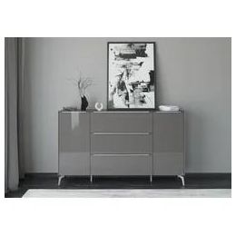 Sideboard "Reno", anthrazit matt lack, glas anthrazit glanz, B:182cm H:109cm T:42cm, Glas, Holzwerkstoff, SET ONE BY Musterring, Sideboards, Sideboard, Mit Winkelfu&szlig; in diversen Farben, 109 cm H&ouml;he & Farbauswahl