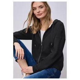 Sweatjacke Street One, Damen, Gr. 44, schwarz, Sweatware, 86% Baumwolle, 12% Polyester, 2% Elasthan, unifarben, normal normal, ohne Ausschnitt, elastischer Bund, Sweatjacken Sweatjacke, mit Kapuze