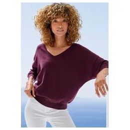 Fledermauspullover Vivance, Damen, Gr. 36/38, bordeaux, Strick, Obermaterial: 60% Baumwolle, 40% Polyamid, unifarben, figurumspielend h&uuml;ftlang, V-Ausschnitt, Pullover, aus weicher Feinstrickqualit&auml;t, mit V-Ausschnitt und lockerer Passform