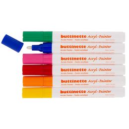 buttinette Acryl-Painter "Grundfarben", St&auml;rken: 4 mm / 1&ndash;5 mm, 6 Stifte