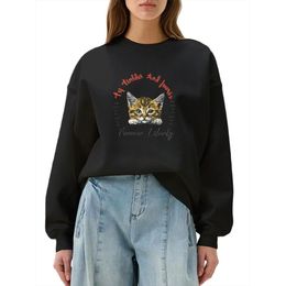 Gorhey Sweatshirt 'Women's Crew Neck Sweatshirt with Cat Print & Fleece Lining for Autumn/Winter' female Black size XS