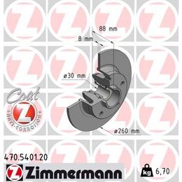 Zimmermann Bremsscheibe 470.5401.20 hinten rechts links voll 260mm f&uuml;r RENAULT 432002188R 432006506R 432007556R
