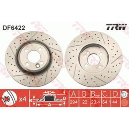 TRW Bremsscheibe DF6422 vorne rechts links Geschlitzt/Gelocht 294mm f&uuml;r MINI 34116777825 6777825 6777826