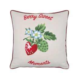 GreenGate Kissen BERRY SWEET MOMENTS Sand mit ERDBEEREN Gestickt 40x40 | Gr.: onesize
