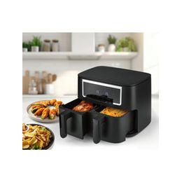Gourmet Maxx Hei&szlig;luft-Fritteuse Doppelkorb 2x 4l 2600W schwarz matt/Edelstahl Schwarz | Gr.: onesize