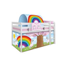 Ticaa Hochbett "Einhorn Rainbow" inkl. Zubeh&ouml;r Kiefer wei&szlig; in Wei&szlig; | Gr.: onesize