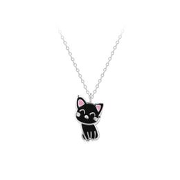 Alexander York Kinderschmuck Kette mit Anh&auml;nger KATZE schwarz in 925 Silber - 2-tlg. in silber | Gr.: onesize