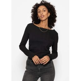 SASSYCLASSY Pointelle Langarmshirt in Schwarz | Gr.: M