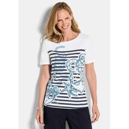 GOLDNER Kurzgr&ouml;&szlig;e: Jerseyshirt mit maritimen Print in wei&szlig; / marine / gemustert | Gr.: 21