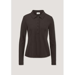 hessnatur Longsleeve Polo Slim aus reiner Bio-Baumwolle in kakao braun | Gr.: 38