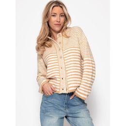 SASSYCLASSY Strickjacke mit grafischem Streifenbild in Beige | Gr.: S